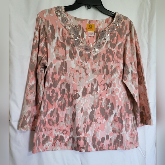 Ruby Rd. | Tops | Ruby Rd Womens Pink Gray Animal Print Embellished ...